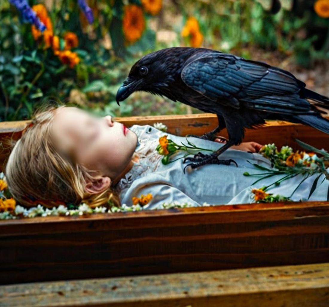 During the funeral, a raven perched on the little girl’s coffin